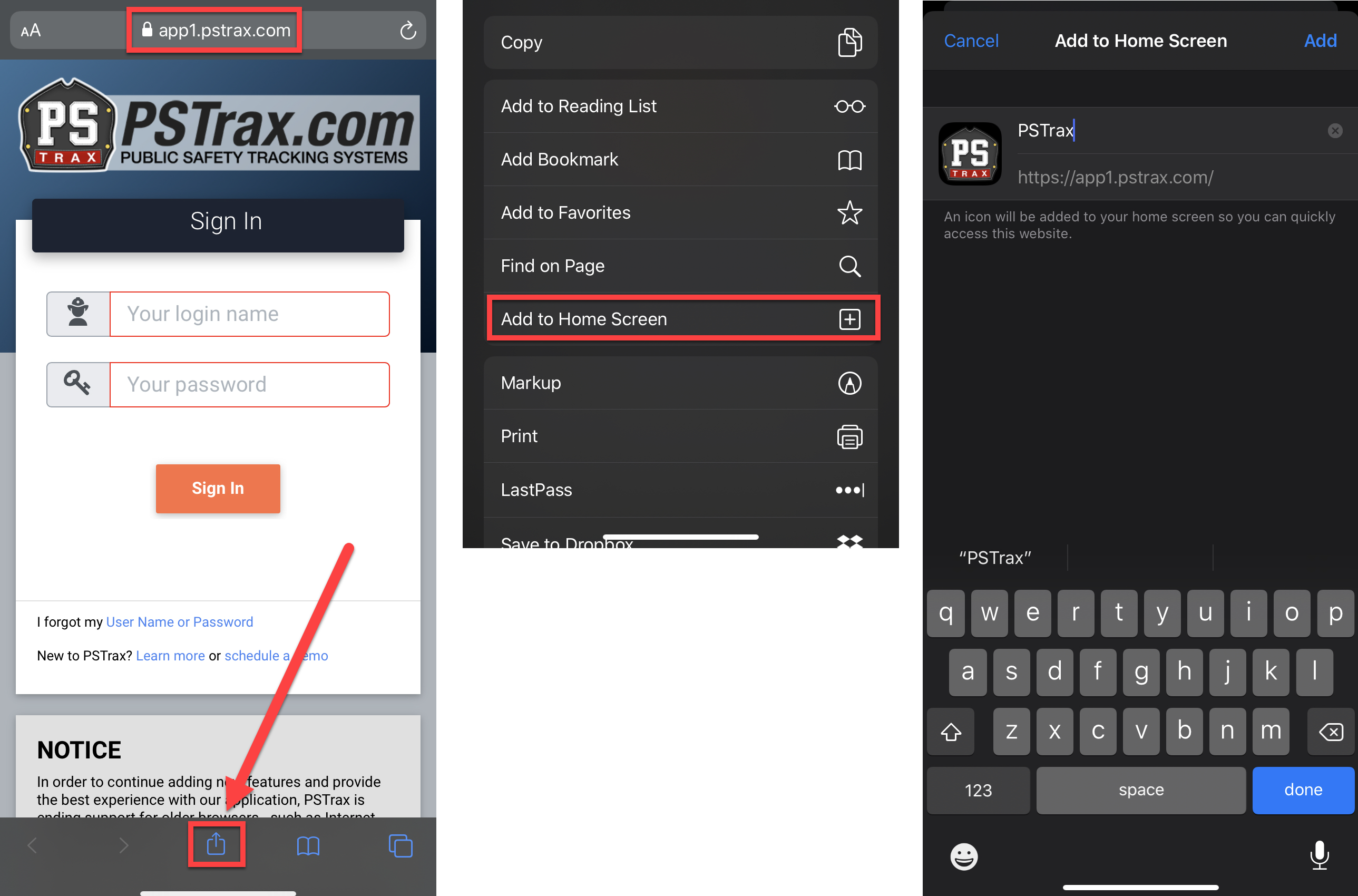 Adding PSTrax to your mobile device